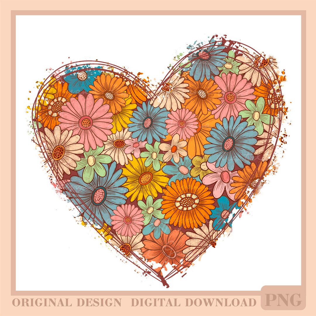 Retro Heart Design PNG Flower Heart PNG, Digital Download, Sublimation ...