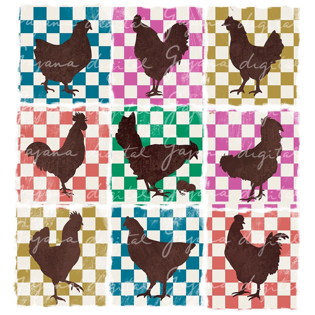 Retro Boho Chicken PNG - Checkered Chicken, Sublimation Design, Funny ...
