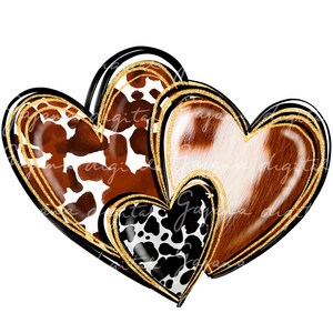 Cowhide Heart Trio PNG: Western Sublimation Design (digital Download ...
