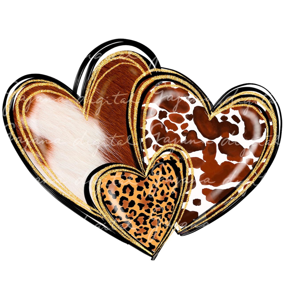 Western Hearts PNG, Leopard Heart PNG, Valentines Day PNG, Cowhide ...