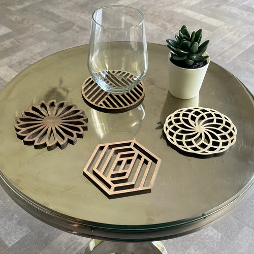 Set of Large Geometric Round Concrete Coasters. White | Etsy