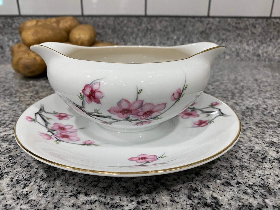 Diamond China CHERRY BLOSSOM Pattern Gravy Boat With Attached ...