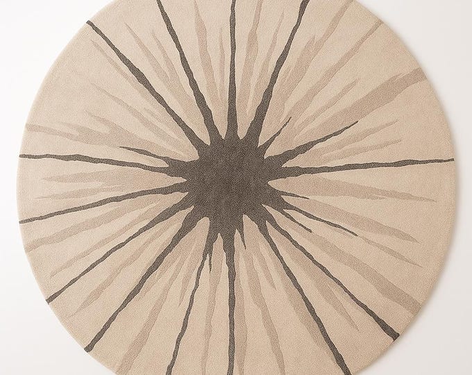 Sunburst Hand-tufted Wool Rug – Beige & Charcoal Round 6x6 7x7 8x8 ...