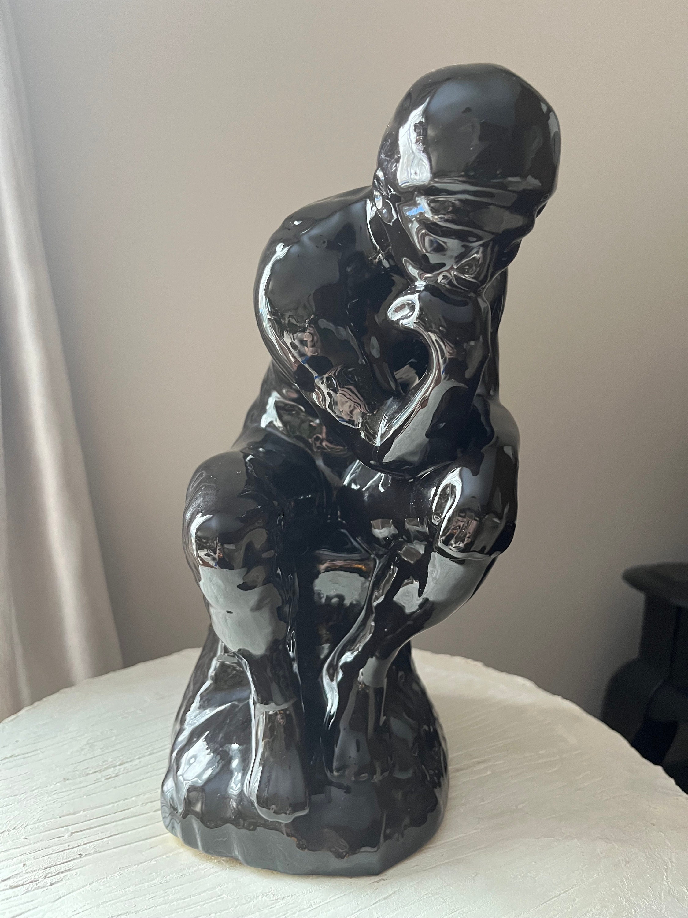 Vintage Glossy Black Thinker Statue - Etsy