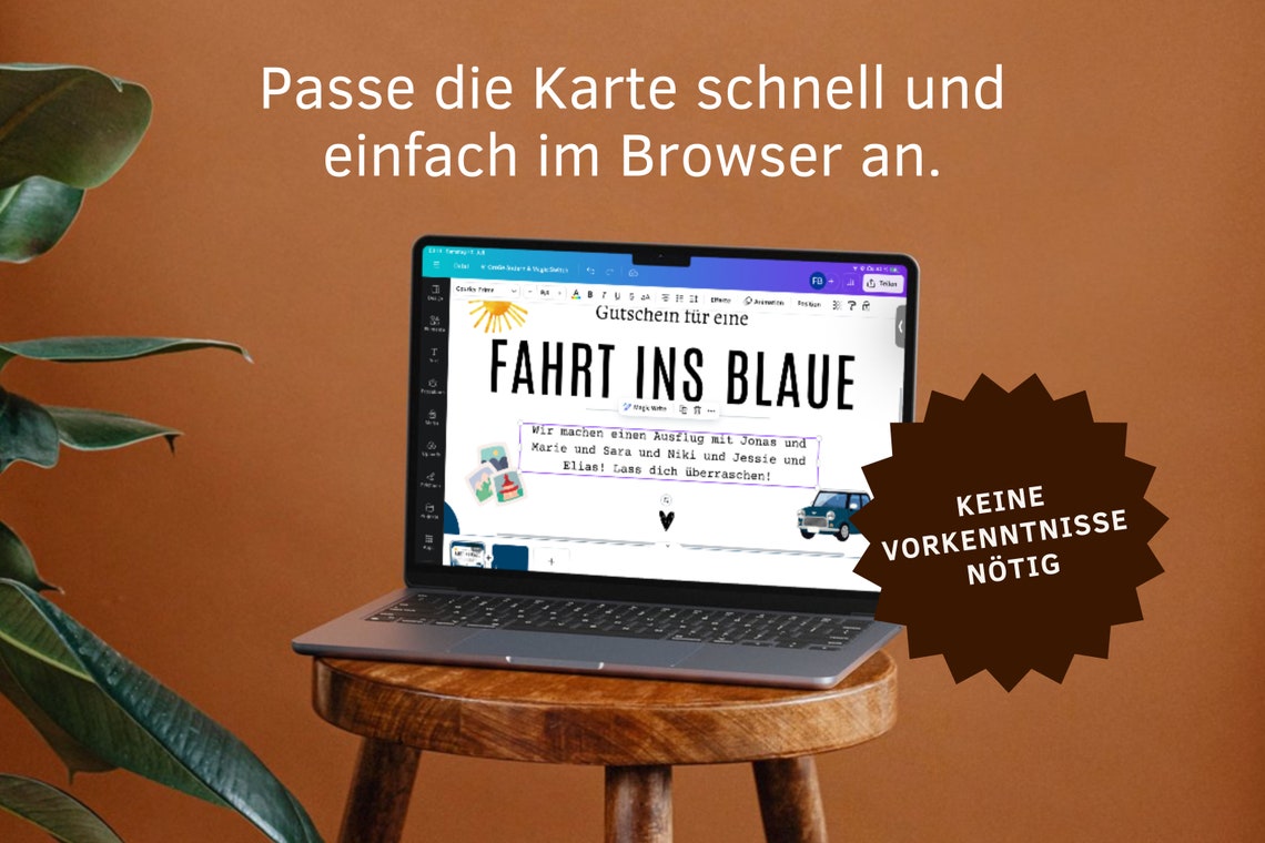 Personalisierter Gutschein für eine Fahrt ins Blaue • Vorlage zum Ausdrucken • Geschenkgutschein ...