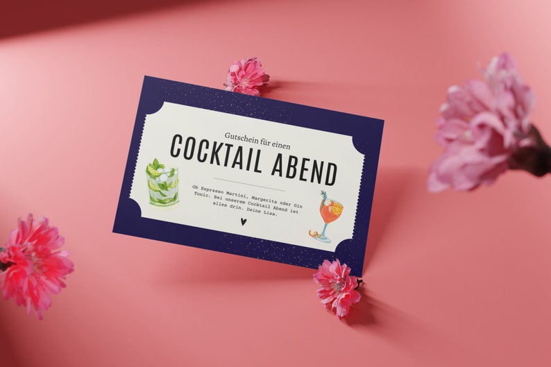 Personalized Voucher for a Cocktail Evening • Template for Printing ...