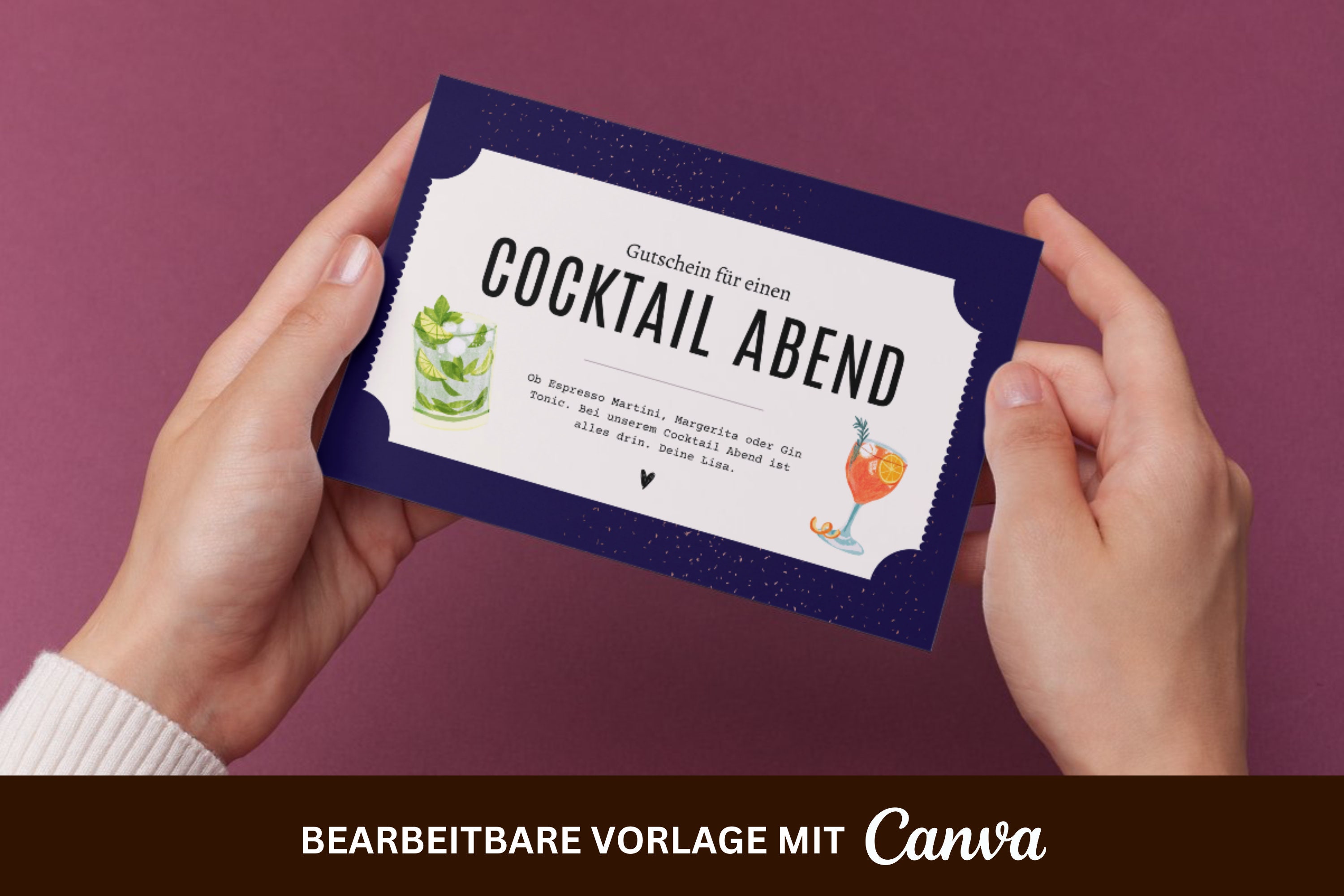 Personalized Voucher for a Cocktail Evening • Template for Printing ...