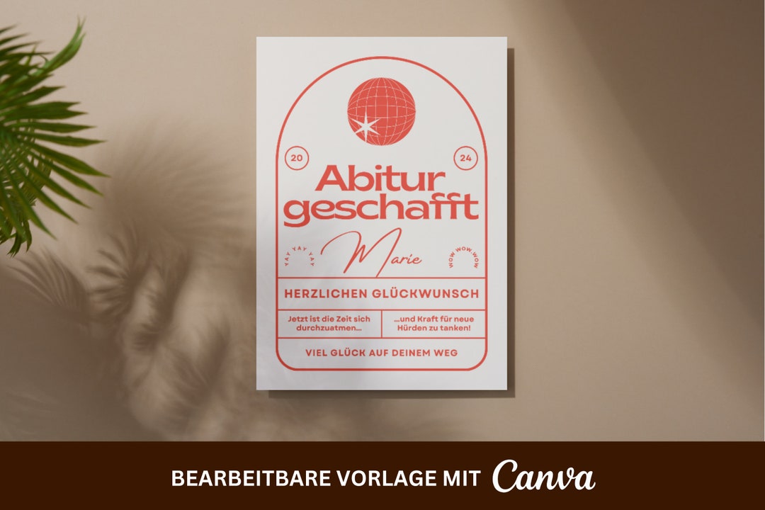 Personalized Card for the Abitur 2024 Template for Printing ...