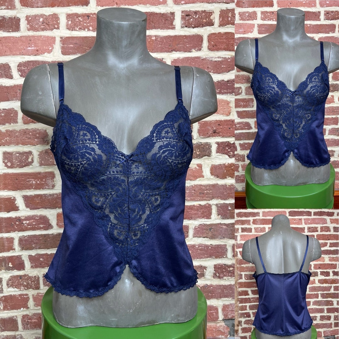 Vintage Vassarette Lingerie Slip Top W/ Lace Details in Navy Blue Size ...
