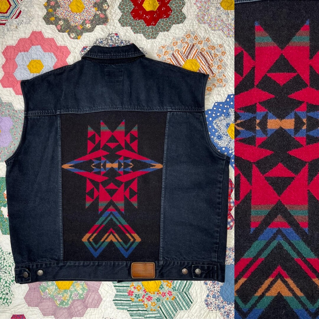 Vintage 90s Pendleton Denim Western Vest With Wool Blanket Panel Size ...