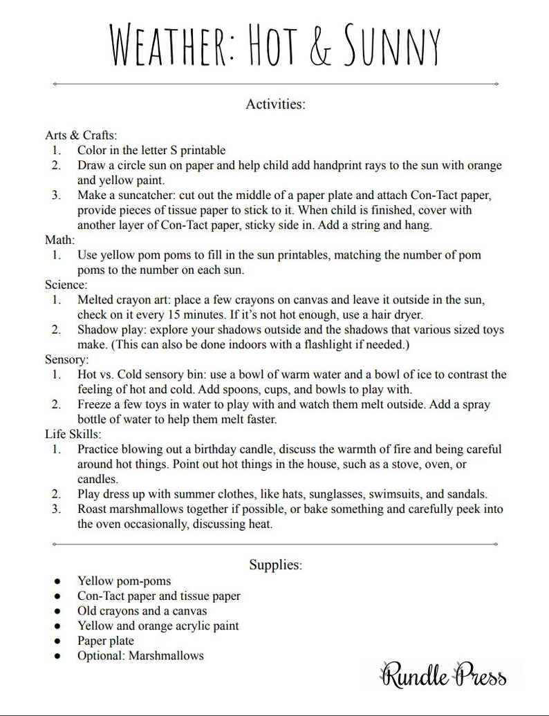 Weather: A Four-week Long Activity Guide - Etsy