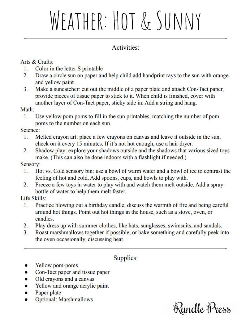 Weather: A Four-week Long Activity Guide - Etsy