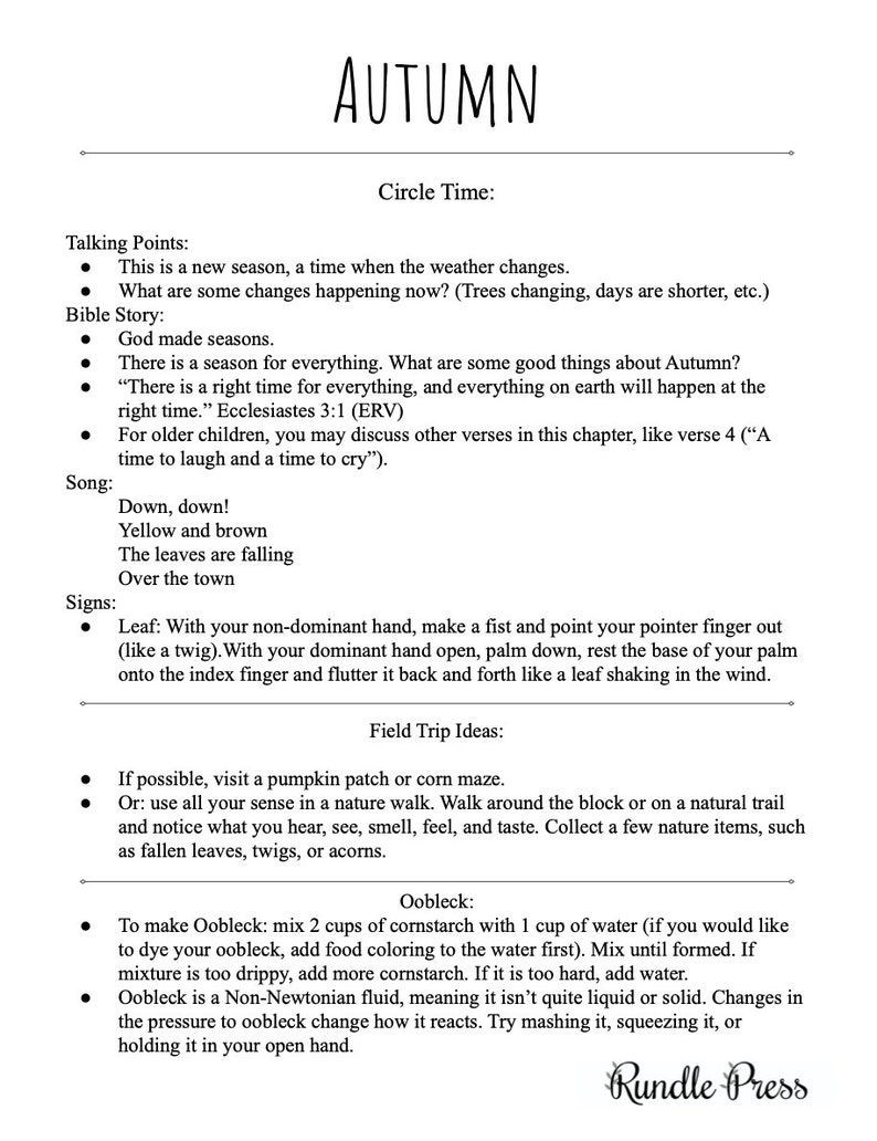 Autumn: A Month Long Activity Guide - Digital File by Rundle Press - Etsy