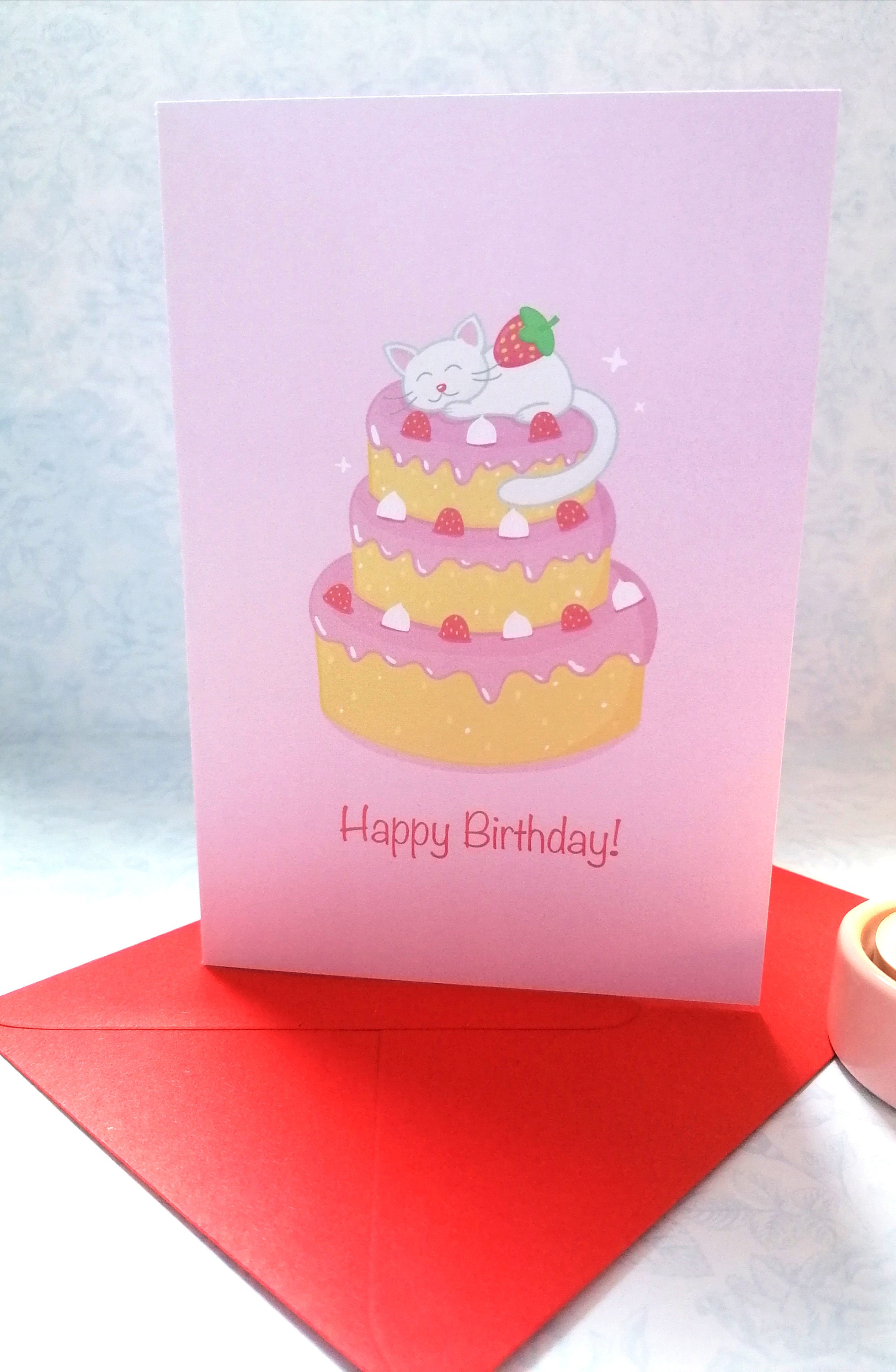 Birthday Cake Card, Happy Birthday Card, A6 Greeting Card With Envelope ...