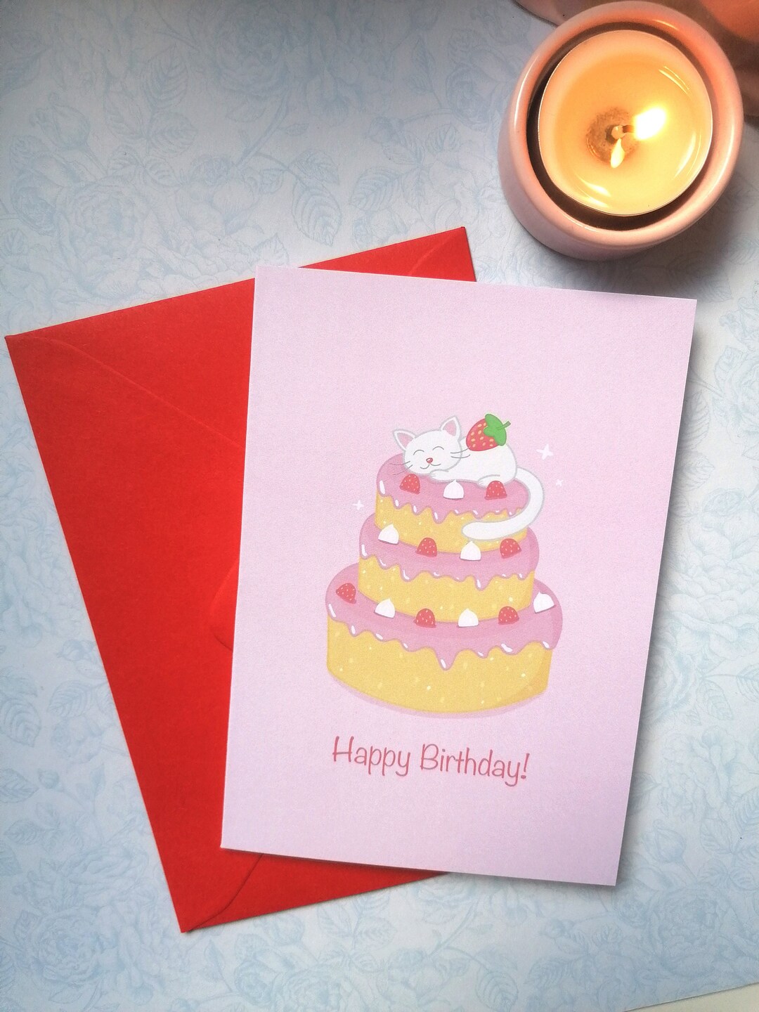 Birthday Cake Card, Happy Birthday Card, A6 Greeting Card With Envelope ...