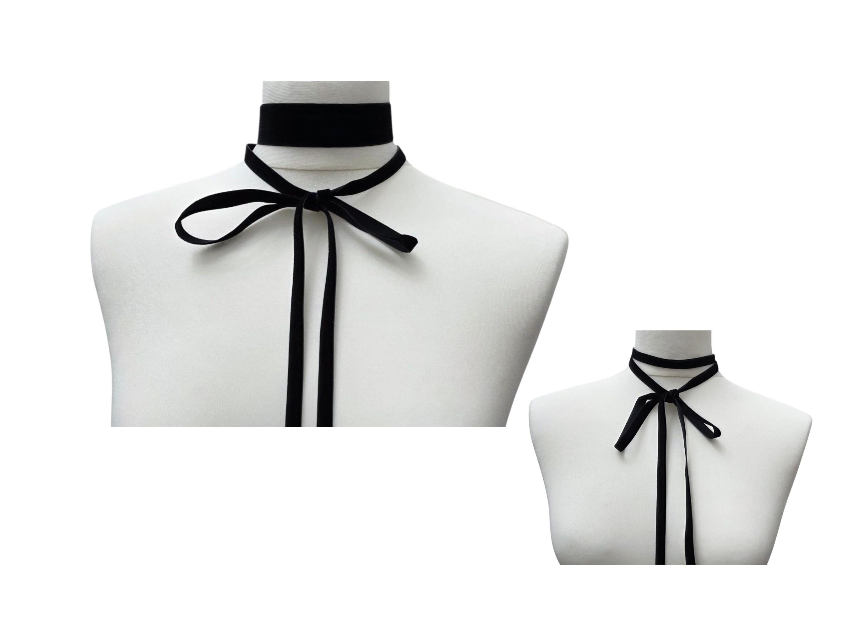 Black Velvet Choker Necklace, Long Ribbon Bow Tie Necklace, Necktie ...