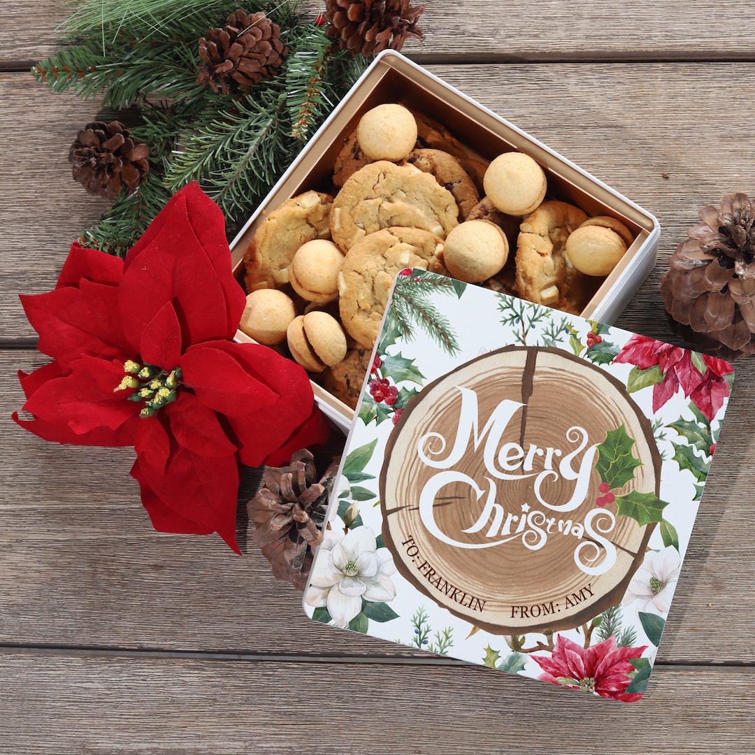 Christmas Cookie Tin Merry Christmas Print Holiday Cookie Tin Custom ...