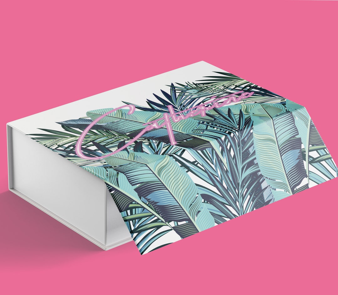 Personalized Magnetic Gift Box, Tropical Neon Monogram, White Gift Box ...