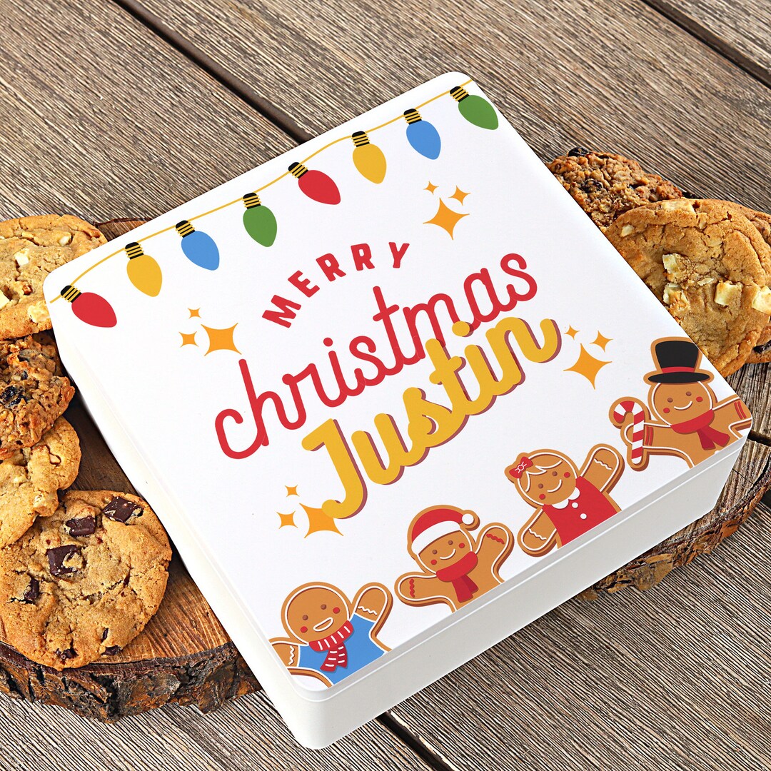 Christmas Cookie Tin Merry Christmas Print Holiday Cookie Tin Cookie ...