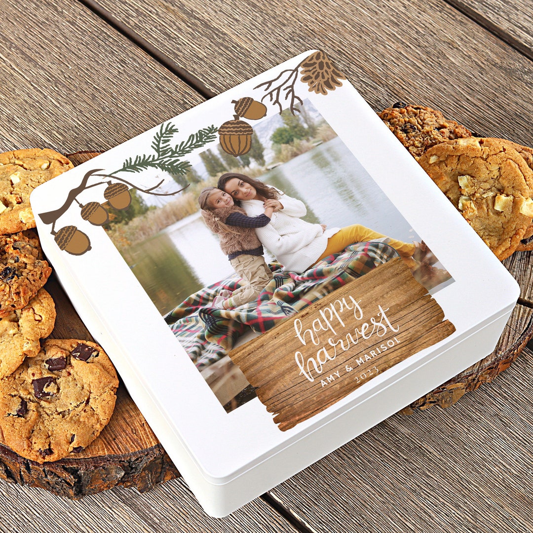 Fall Photo Cookie Tin Fall Treat Box Photo Print Holiday Cookie Tin Tin ...