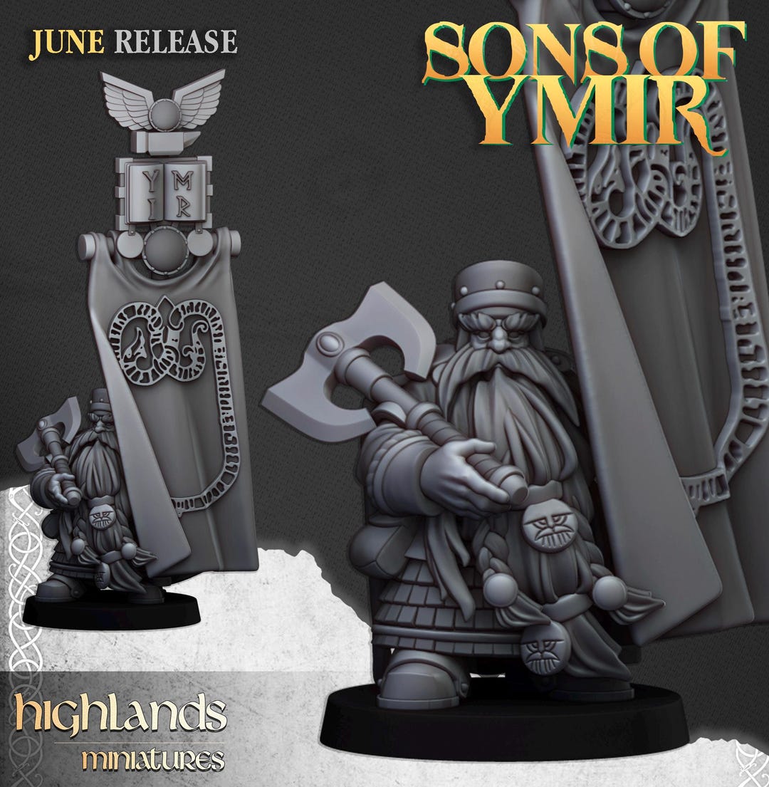 Dwarf Lord With Battle Banner | 28mm Scale | Highlands Miniatures - Etsy