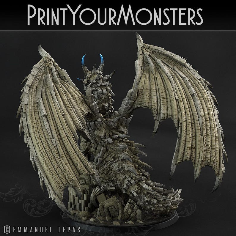 Basalt Rock Dragon Miniature | Dnd Terrain | Tabletop RPG Creature | 3D ...
