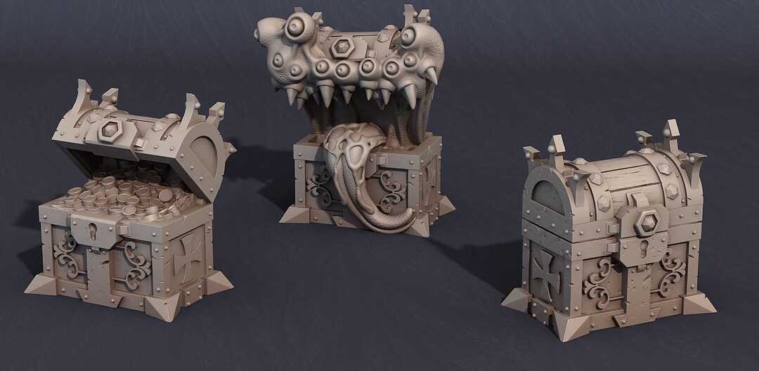 Fantasy Chests | 25mm Base Size | Pack 4 - Gothic Mimic | Premium 3D ...