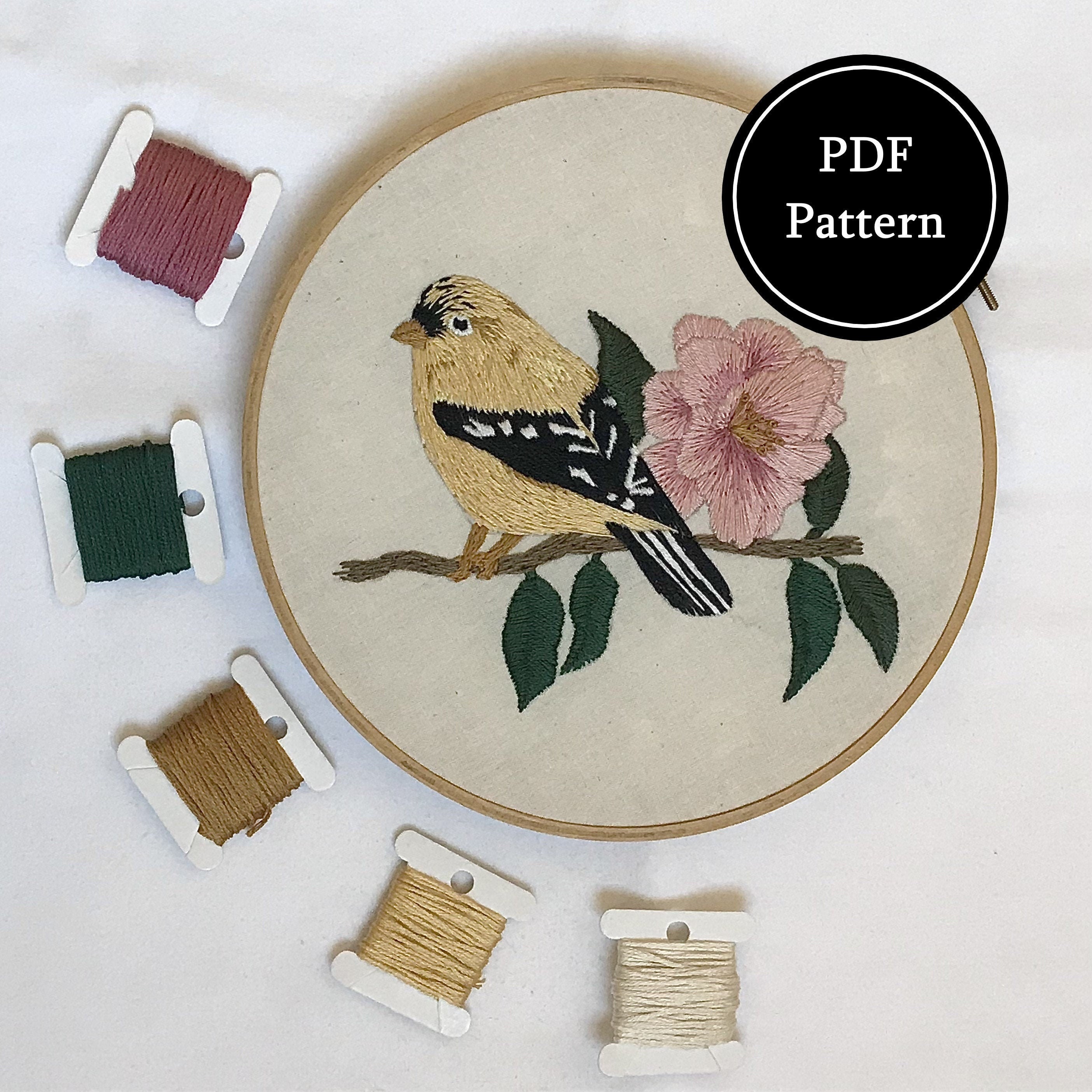 Hand Embroidery Pattern - Goldfinch and Camellia - PDF Download - Etsy