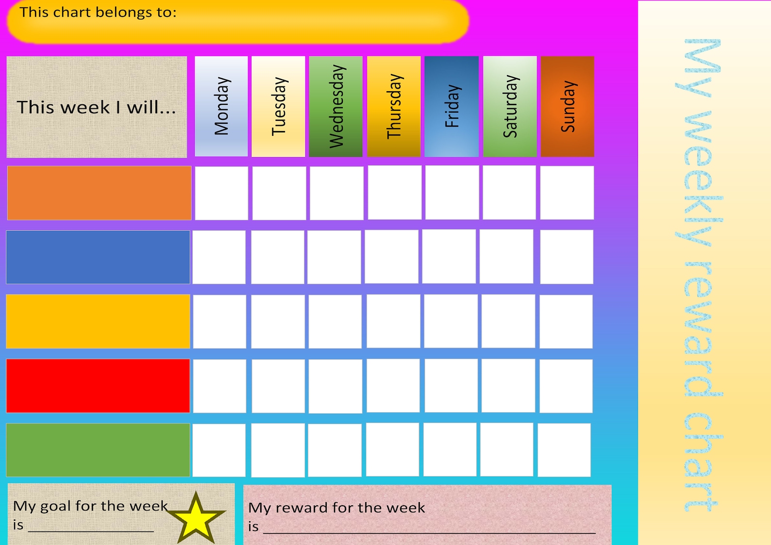 Kids Weekly Reward Chart, Digital Download and Print - Etsy