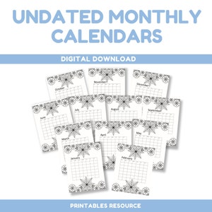 Undated Monthly Calendar Printable Monthly Calendar Coloring Calendar ...