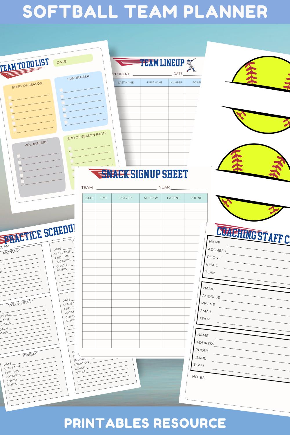 Softball Team Sports Planner Printable Softball Coach Planner Pages ...