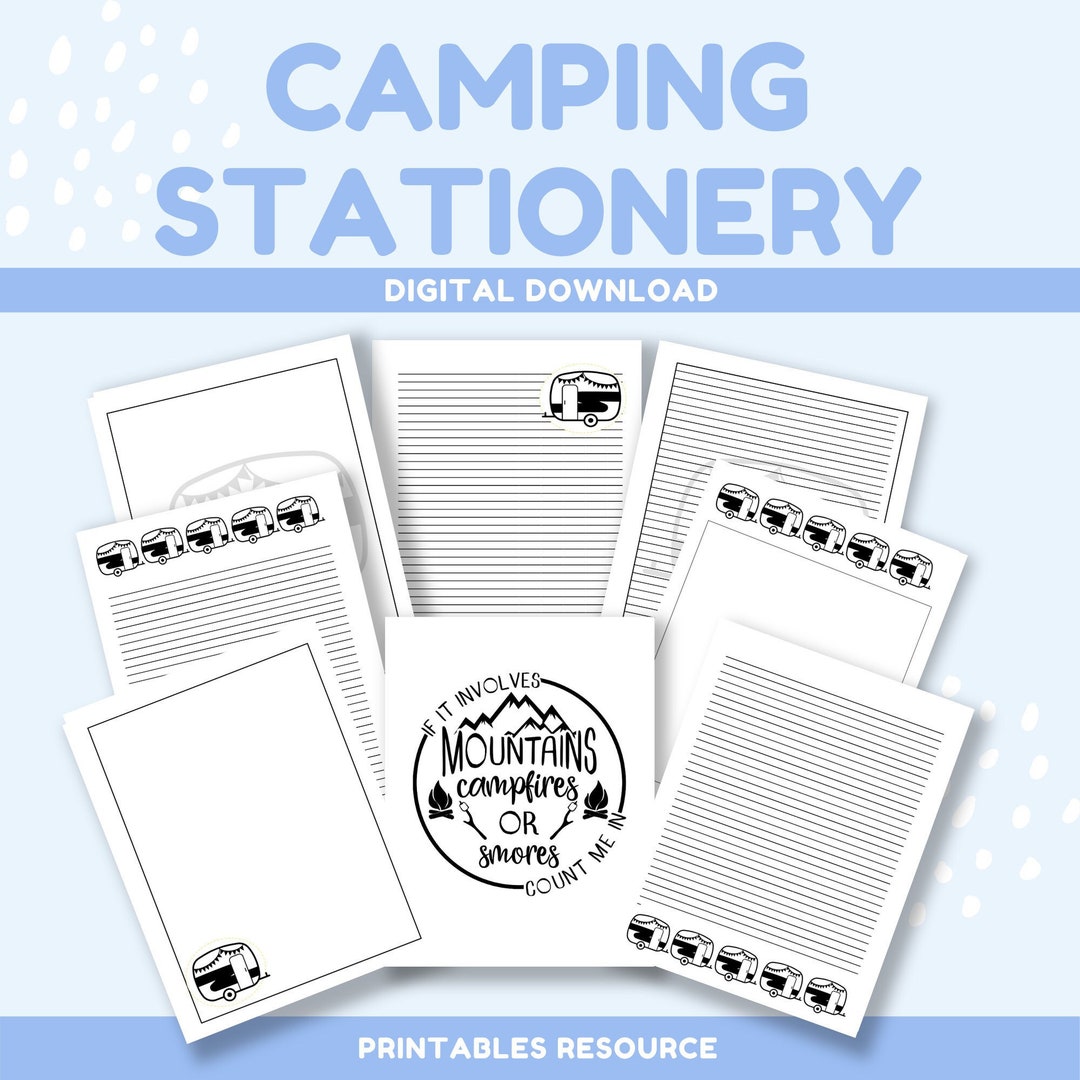 Camping Journal Printable Cute Stationery for Kids Journaling Lined and ...