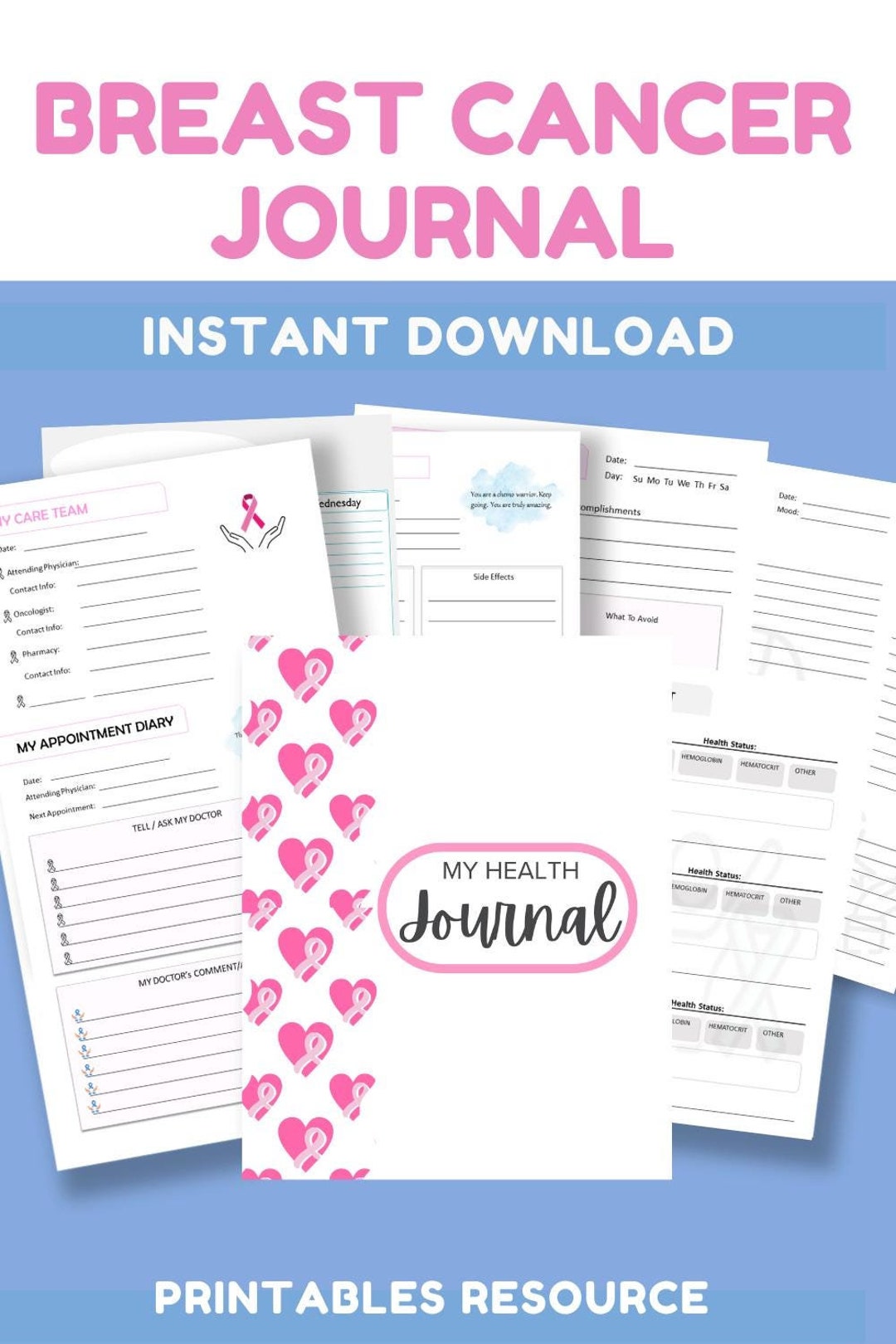 Breast Cancer Journal: Treatment Tracker & Self-care (digital Download ...