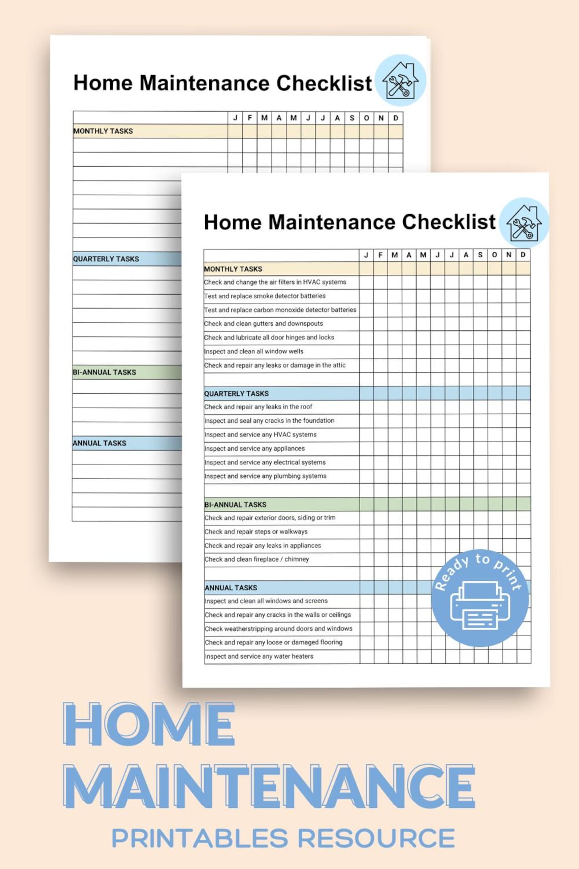 Printable Home Maintenance Binder and Safety Checklist and Car ...
