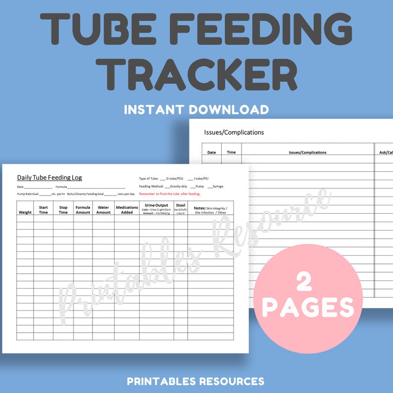Tube Feeding Tracker Printable: G-tube Feeding Log (digital Download ...