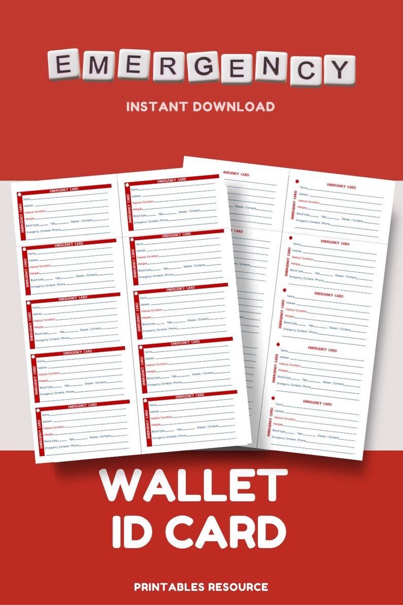 EDITABLE Emergency Wallet Card Editable PDF Emergency Contact ...