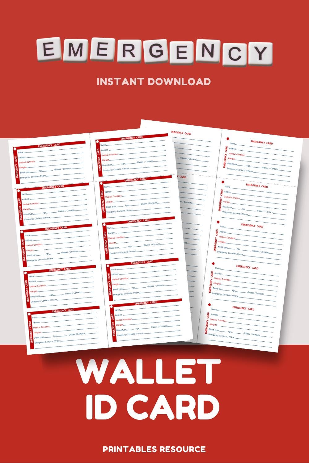 EDITABLE Emergency Wallet Card Editable PDF Emergency Contact ...