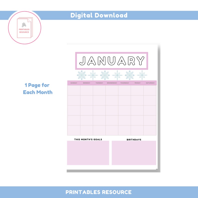 Undated Calendar Printable | Monthly Calendar | Printable Calendar - Etsy