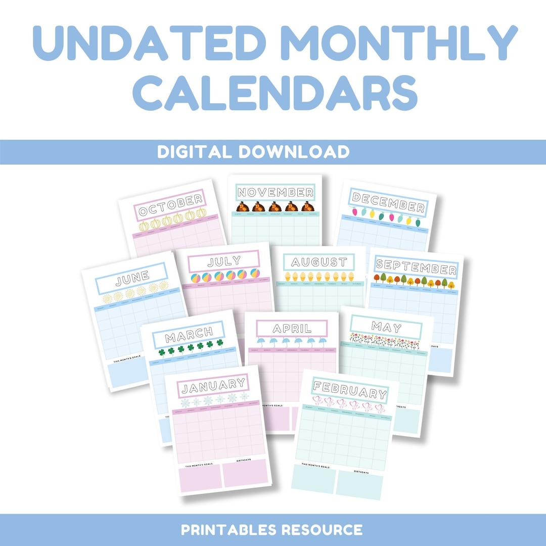 Undated Calendar Printable Monthly Calendar Printable - Etsy