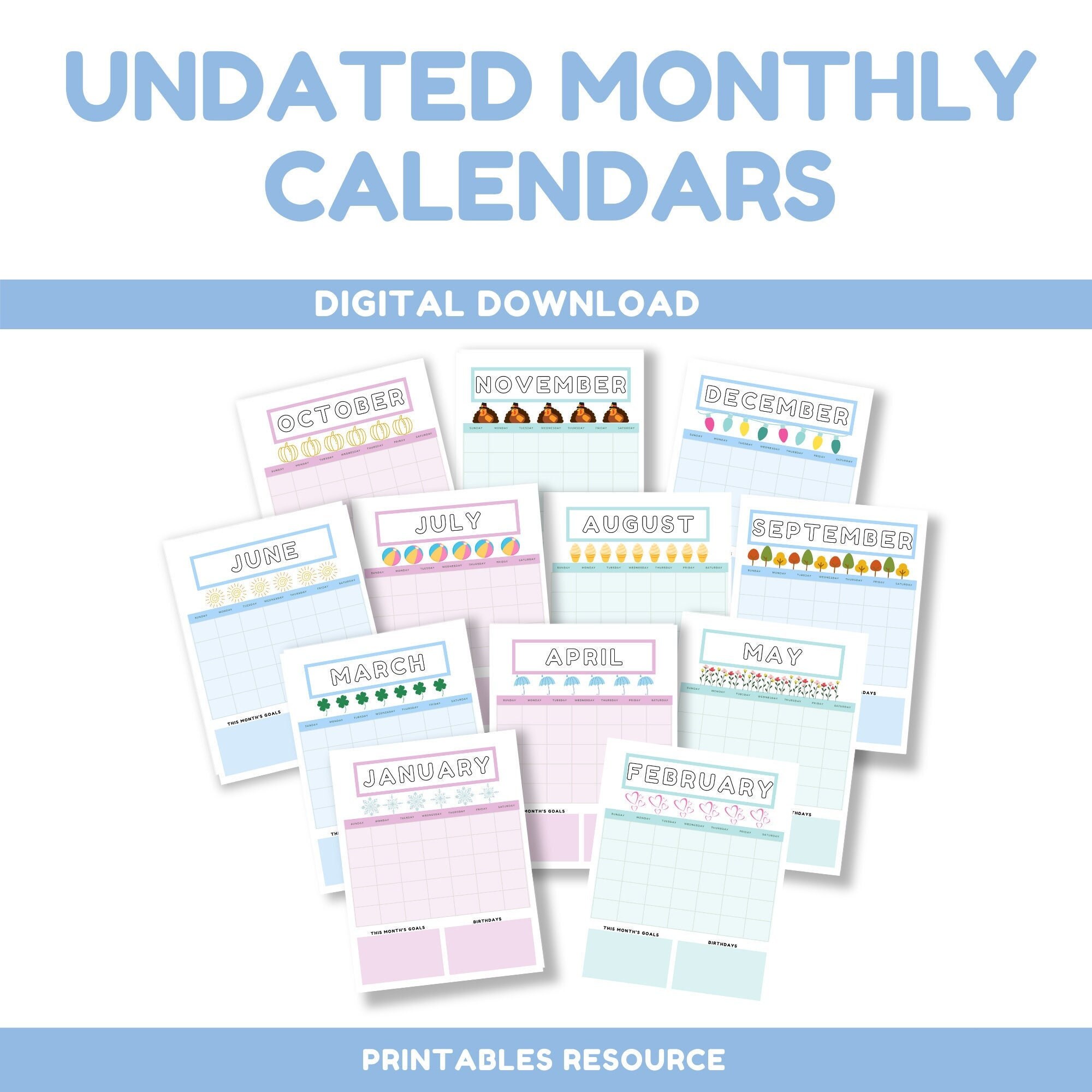 Undated Calendar Printable Monthly Calendar Printable - Etsy