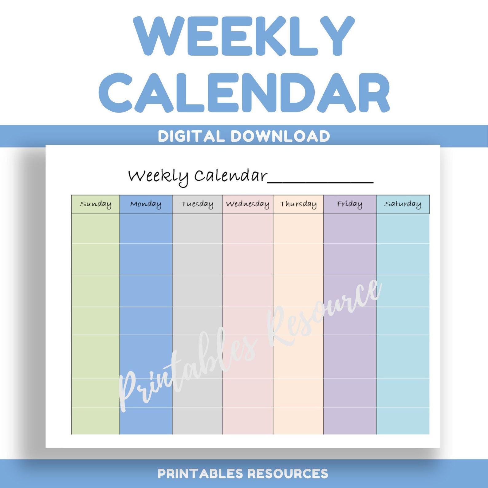 Weekly Calendar Week Calendar Undated Calendar - Etsy
