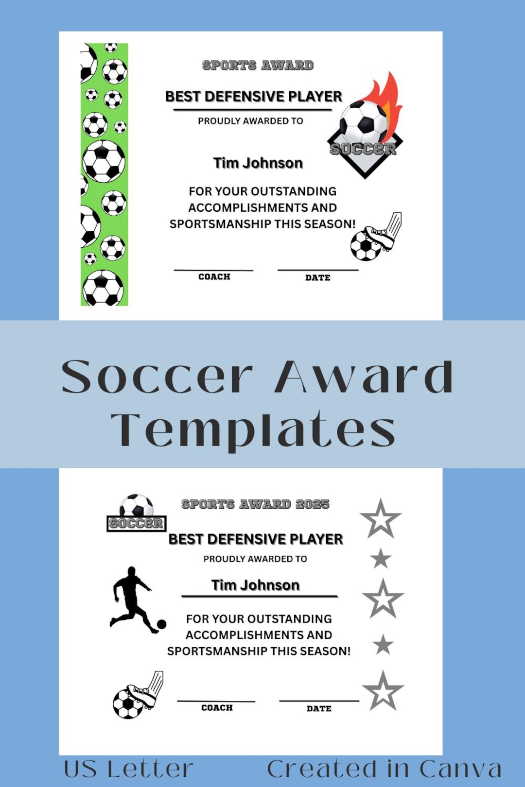 Soccer Award Certificates Editable End of Season Awards Canva Templates ...
