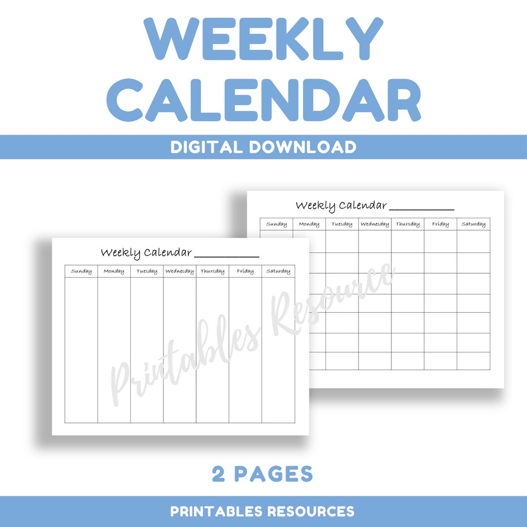 Simple Weekly Calendar | Week Calendar | Undated Calendar - Etsy