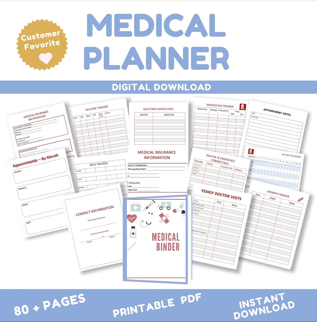 Medical Planner Printable Health and Wellness Tracker Log Medical ...