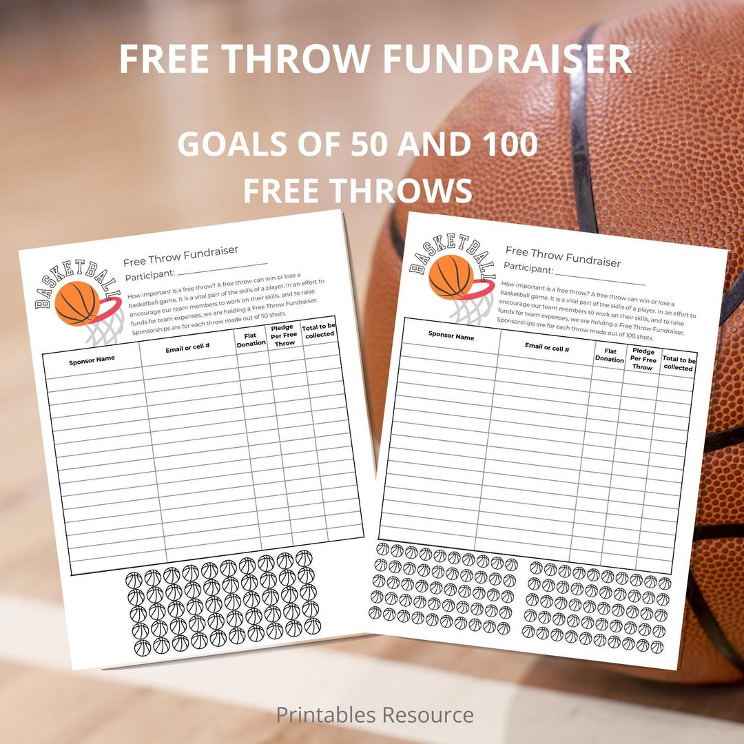 Basketball Team Fundraising Form Printable Free Throw Pledge Sheet ...