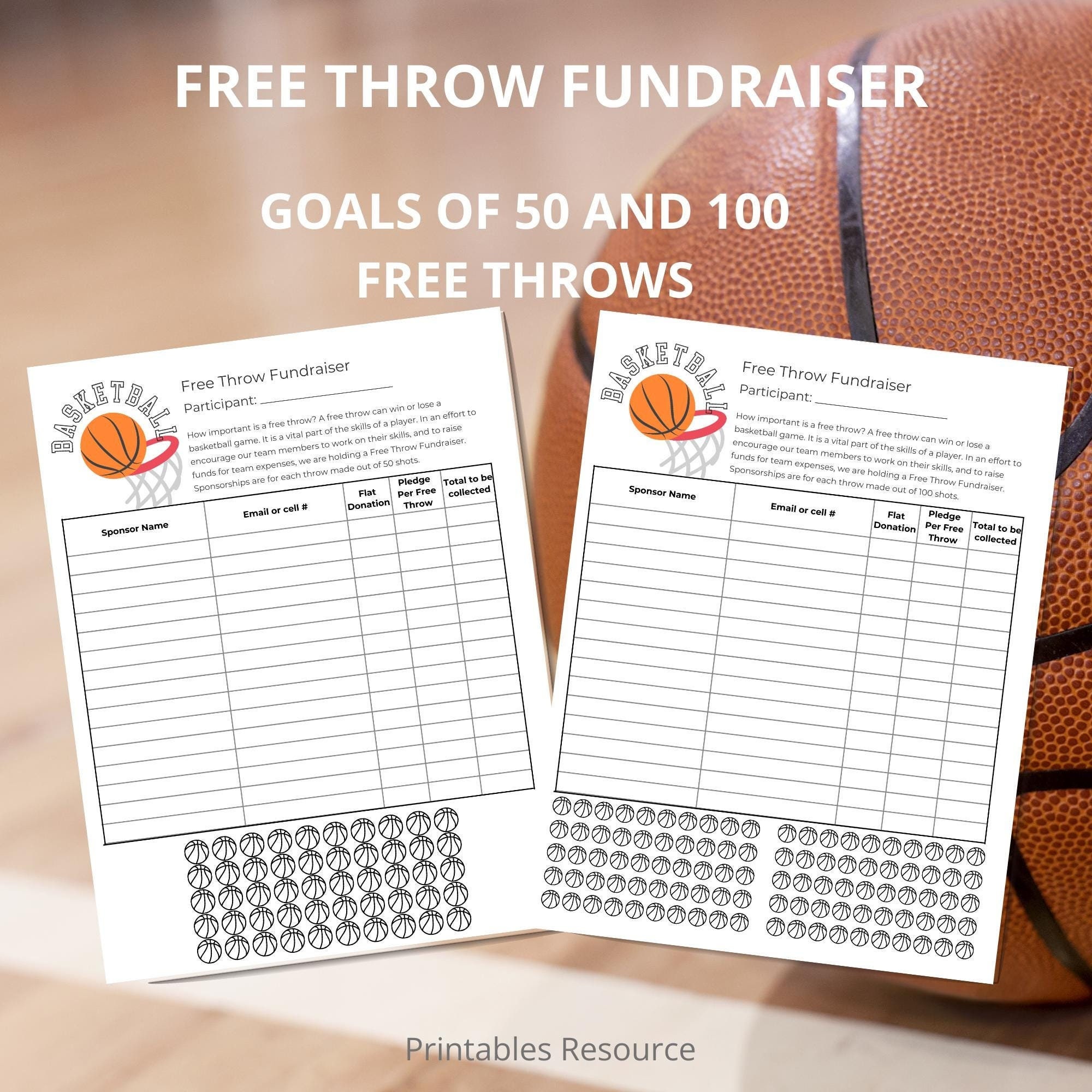 Basketball Team Fundraising Form Printable Free Throw Pledge Sheet ...