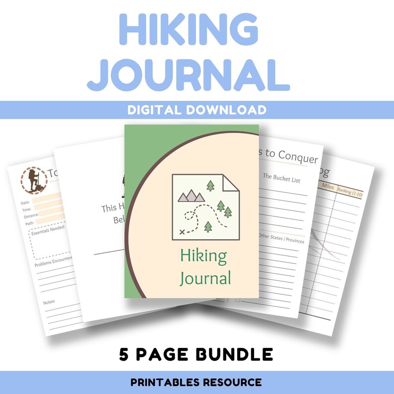 Hiking Journal Printable: Outdoor Adventure Log Book (digital Download ...