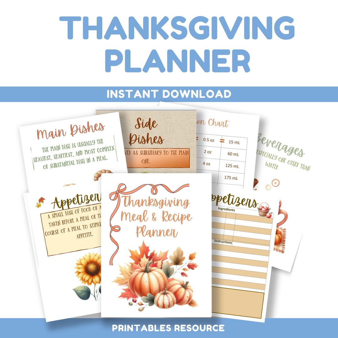 Thanksgiving Planner Printable Bundle | Fall Holiday Meal Planning ...