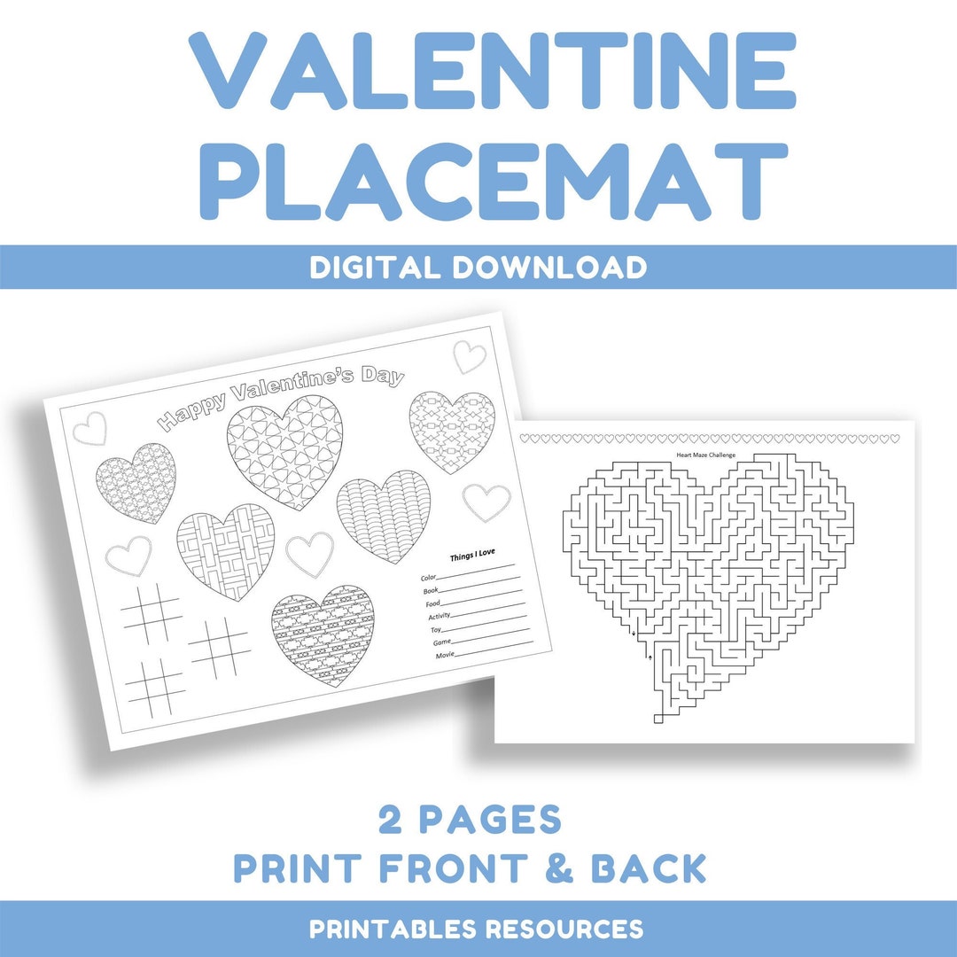 Printable Valentine Party Placemat | Kids Coloring Page | Kids Activity ...