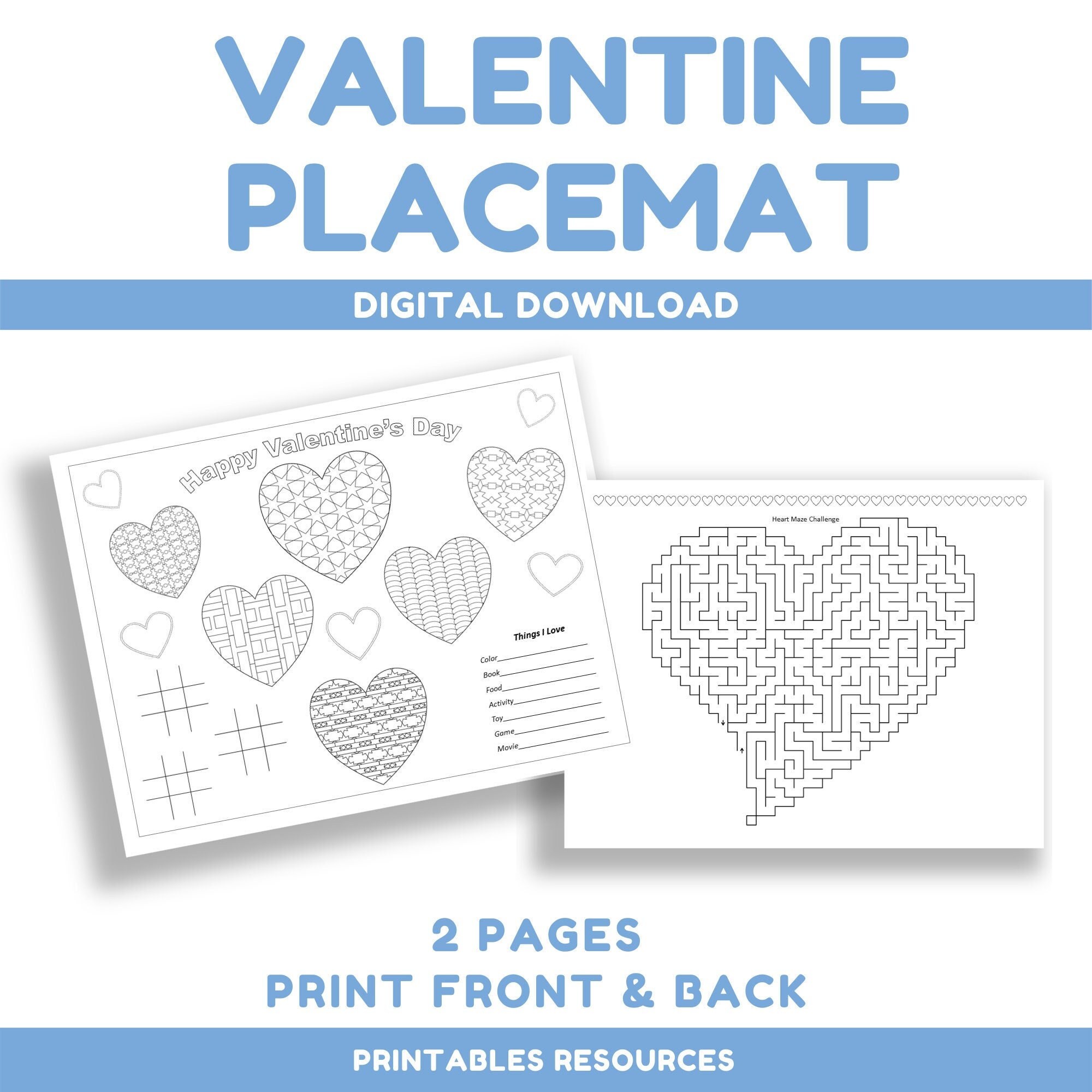 Printable Valentine Party Placemat | Kids Coloring Page | Kids Activity ...